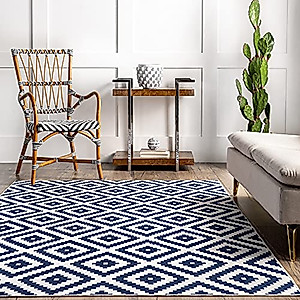 nuLOOM Kellee Machine Washable Modern Diamonds Area Rug, 4' x 6', Blue
