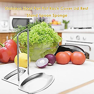 Kitchen Pan Lid Holder for Pots and Spoon Rest Stainless Steel Cookware Organizer Desktop Uncluttered Solution (Lid &Spoon Rest)