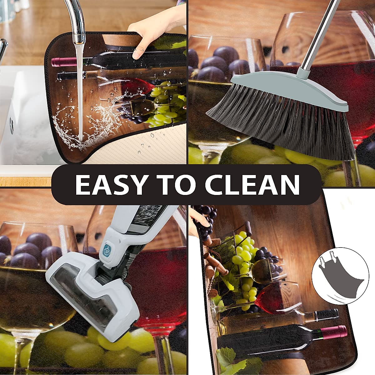 DJYQBFA Glasses of Red and White Wine Floor Mats Kitchen Durable Floor Mat Soft Quick Absorbent Grapes Wooden Area Rug for Home Office Sink Laundry 16 x 24 Inches