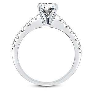 Size - 5 - Solid 14k White Gold Round Cut Pave Set Bridal Engagement Ring & Wedding Band CZ Cubic Zirconia (2.50cttw., 1.0ct. Center)