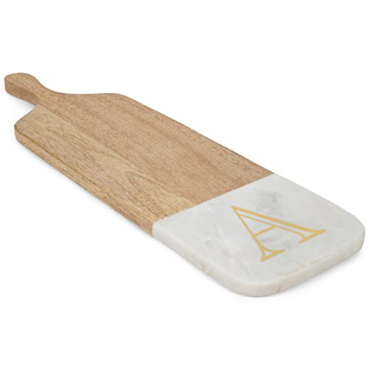 Mary Square Monogrammed A Gold Foil 20 x 6 Mango Serving Cutting Board with Handle