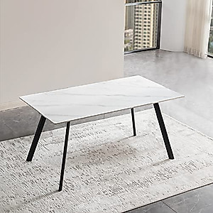 HIPIHOM Modern Kitchen Dining Slate Table for 6 Seat,Rectangular Dining White Sintered Stone Table for Home,Kitchen,Living Room,Dining Room,1 Table