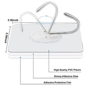 36PCS Adhesive Wall Hooks for Hanging Heavy Duty 22lbs(Max), Transparent Waterproof Wall Hangers without Nails Picture Hanging Hooks Sticky Hooks for Bathroom Kitchen Office Outdoor Keys Hooks