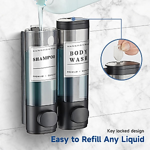 Shampoo and Conditioner Dispenser,Unisense Shower Soap Dispenser 2 Chamber No Drill Wall-Mounted Shampoo Dispenser for Shower Wall Mounted Shower Dispenser for Bathroom Hotel Large Capacity,Black