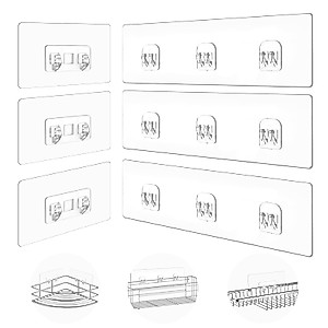 Qianyu 6 Pack Shower Caddy Adhesive Replacement Strips Strong Adhesive No Drilling Transparent Waterproof Wall Hooks for Soap Holder Kitchen Racks Bathroom Corner Shelves Storage