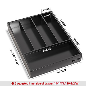 Silverware Drawer Organizer Cutlery Tray - Bamboo Black Small Kitchen Gadgets Holder&Flatware Storage 14"D * 10-1/4"W * 2"H