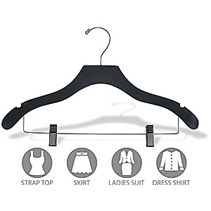 The Great American Hanger Company Wooden Combo Black Finish Hanger with Clips and Notches (Box of 25)