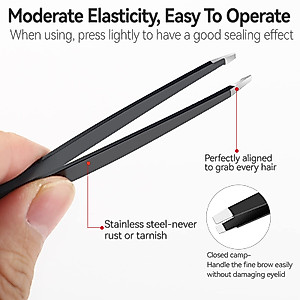 Tweezers Set-4 Pieces Slanted and Pointed Stainless Steel Tweezers (Black)