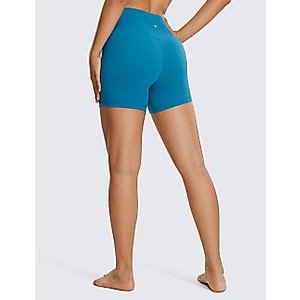 CRZ YOGA Womens Butterluxe Crossover Biker Shorts 5 Inches - Criss Cross High Waisted Workout Yoga Shorts Buttery Soft Super-Sonic Blue X-Small