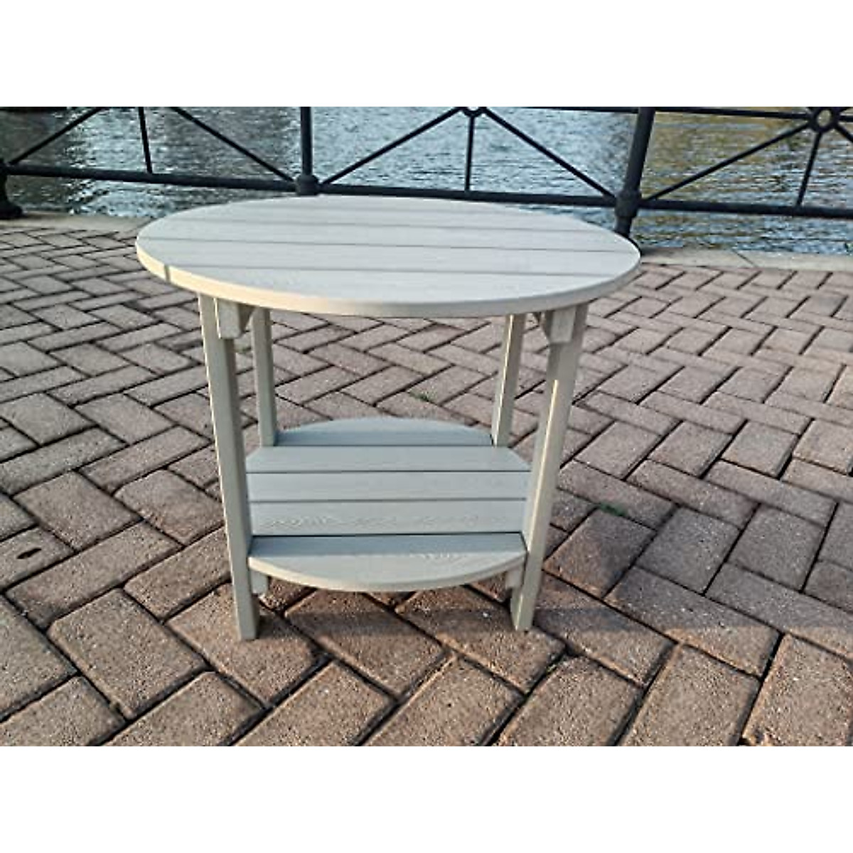 Byzane Double Adirondack Side Table, Patio Outdoor End Table Weather Resistant,Round Table for Patio, Garden, Lawn, Indoor Outdoor Companion, Grey