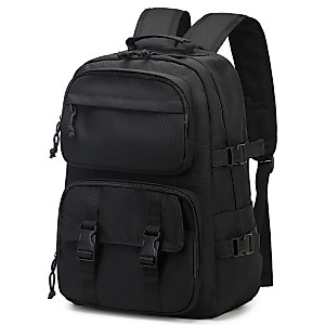 Shaelyka Lightweight School Bag 21L College Laptop Backpack for Men Women, Water Resistant Travel Rucksack for Sports, 12 Pockets High School Bookbag, Black