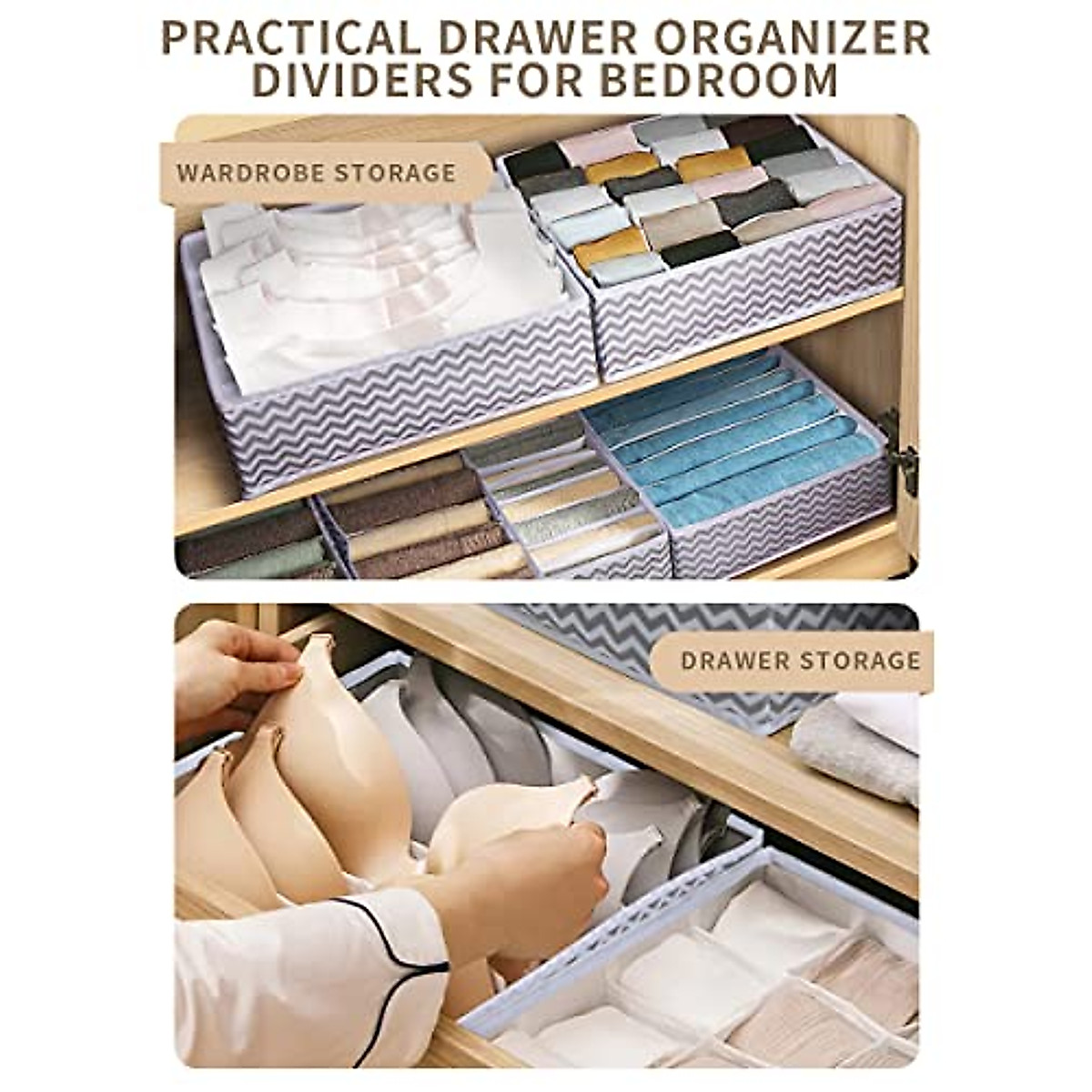 SandKing 6PACK Drawer Organizers Dividers, Clothes Wardrobe Organizer Bins Storage box with Cardboard for Sorting Baby Clothes, Underclothes, Scarf