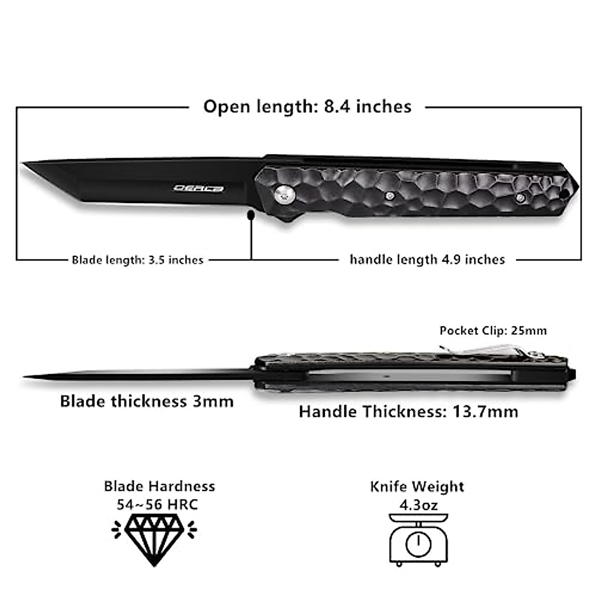 OerLa EDC Pocket Folding Knife - Warrior Series - 5Cr13Mov - Ball Bearing Quickly Open - 3.54" Blade (Black)