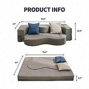 ijuicy Full Size Convertible Floor Sofa Bed, Futon Sofa Bed Foldable, Foam Folding Mattress Sleeper, Leathaire Fabrics Floor Couch Lounge Sleeper Bed for Small Spaces-Light Grey
