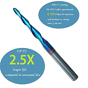 DashHound BRB224 Milling Cutters 2 Flutes Ball Nose Solid Carbide Up Cut CNC Spiral Bits NACO Coated 2D 3D Carving Router Bit 2.4Deg with 1/8 Inch Cutting Dia, 1/8"CD X 1-1/2"CL X 1/4"SD X 3"OL
