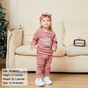 AMAWMW Daddys Girl Baby Winter Clothes Long Sleeve Sweatshirts Pants Outfits Gifts 12 18 Months Pink Pockets