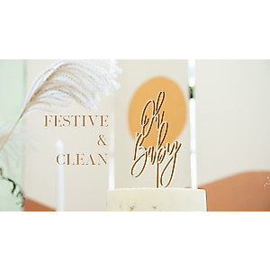 LS Designs Oh Baby Cake Topper Rustic Wood Baby Shower Cake Topper Large 5 1/4 inches x 7 3/4 inches Rustic Wood Baby Shower Girl Baby Shower Boy Cake Topper Gender Reveal Baby Shower