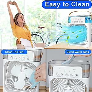 Portable Air Conditioners - Small Portable AC Quiet Personal Air Cooler,USB Powered Mini Desktop Cooling Misting Fan, 1/2/3 H Timer, 3 Speeds,360°Adjustment,for Office, Home, Room,Desk,Car - White
