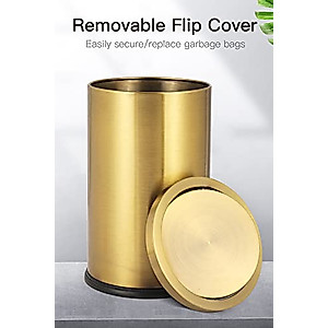 Huaqinglian Stainless Steel Gold Trash can with Flipping Lid 2.4gallon Fingerprint-Proof Garbage cans Wastebasket Bin for Kitchen bothroom Living Room (Gold)