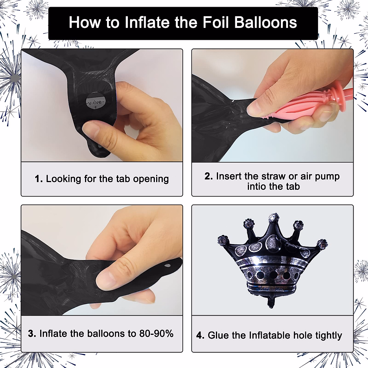 Black and Blue Party Decorations, Happy Birthday Decorations for Men Women Birthday Black Party Decor with Foil Fringe Curtains and Crown, Party Supplies for 25th 30th 35th 40th 45th 50th 60th 65th