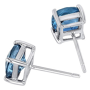Peora 14K White Gold London Blue Topaz Earrings for Women, Genuine Gemstone Birthstone, Cushion Cut 6mm, 2.25 Carats total, Friction Back