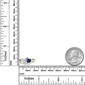 925 Silver and 10K Yellow Gold Round Blue Sapphire and Forever Classic Moissanite from Charles & Colvard (1.12 Cttw, Gemstone Birthstone, Available In Size 5, 6, 7, 8, 9)