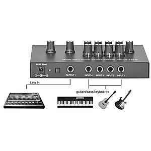 ANLEON MX400 Low-Noise 4-Channel Mono Line Mixer for guitars bass keyboards mix and 5-Channel Stereo Mixer