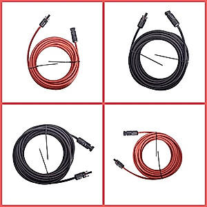 LiGuVCY One Pair Solar Extension Cable Wire, 30FT 12AWG Solar Panel Extension Cable Wire, Solar Adaptor Wire Extension Cables Wire with Male and Female Connector, Black & Red