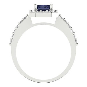Clara Pucci 2.07 ct Emerald Cut Solitaire Halo Simulated Blue Sapphire Engagement Promise Anniversary Bridal Ring 18K White Gold 4.75