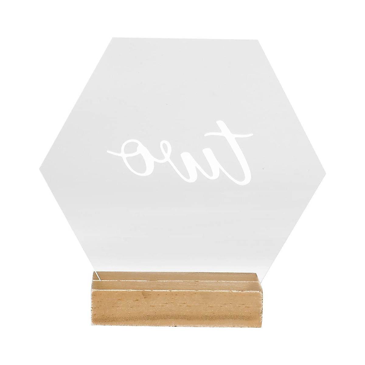 Hanna Roberts Modern Hexagonal Geometric Table Number Acrylic Signs with Wood Stands for Wedding Reception, Restaurant, Event Party, 5" x 1.5" x 5.9" (Cursive Geometric, Set of 10 (1-10))