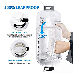 128OZ/1 Gallon Motivational Water Bottle with Time Marker, Large Jug for Sports, Two Handles BPA Free (white)