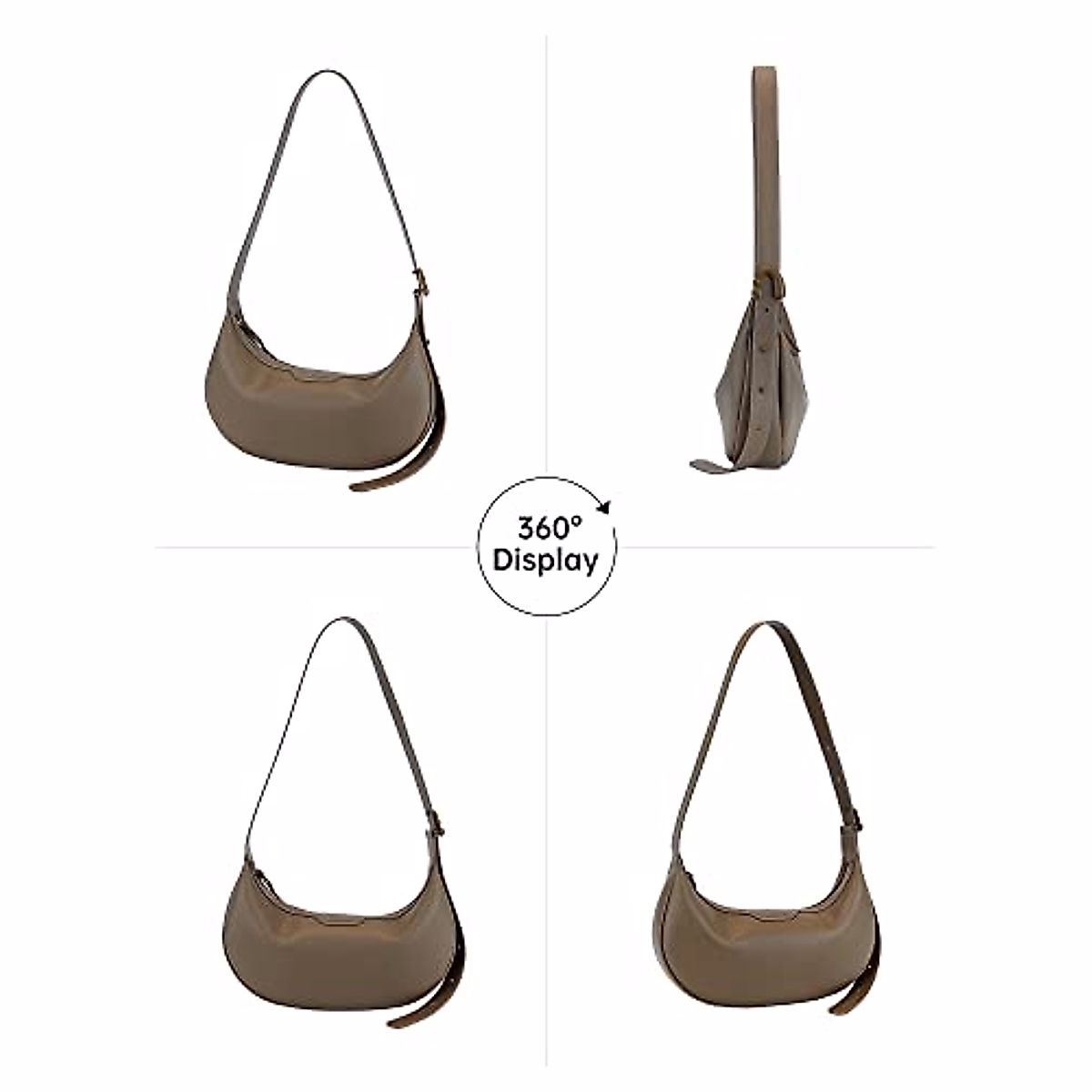 Amazing Song Hald Moon Crossbody Bag for Women, Designer Hobo Shoulder Handbag Togo Lether Adjustable Strap, Brown