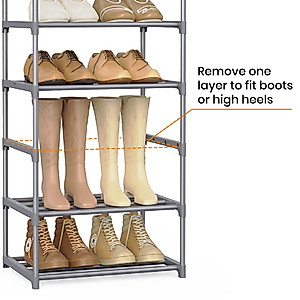WEXCISE 10 Tiers Tall Shoe Rack Narrow 20-24 Pairs Shoe Rack for Closet Entryway Vertical Metal Shoe Rack Organizer Shoe and Boots Organizer Storage Sturdy Shoe Shelf Shoe Stand Gray