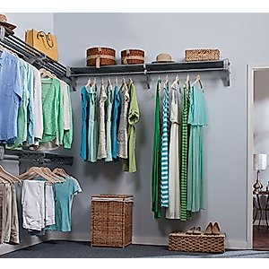 EZ Shelf -3 Pack- Expandable Closet Shelf with Hanging Rod -(Each 40.5” to 73”) with 2 End Brackets- Silver-Strong-Easy to Install-Wire Closet Shelving Alternative
