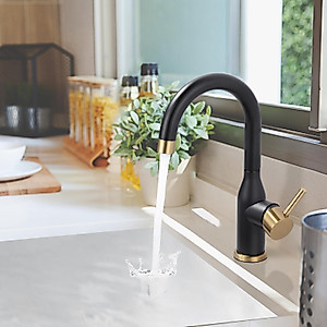 WOWOW Bar Sink Faucet Black and Gold Modern Single Handle Bar Faucet 1 Hole Small Kitchen Sink Faucet 360 Swivel RV Sink Faucet Mini Bar Tap with Water Supply Hoses
