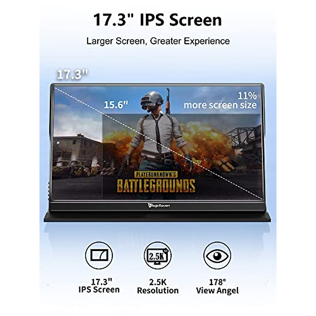 MAGICRAVEN 2.5K Portable Monitor, 17.3 Inch 1440P IPS Laptop Monitor, Dual USB C HDMI Second Computer Screen, VESA Gaming Display with 2 Speakers, Travel Monitor for Laptop PS4/5 PC Phone Xbox Switch