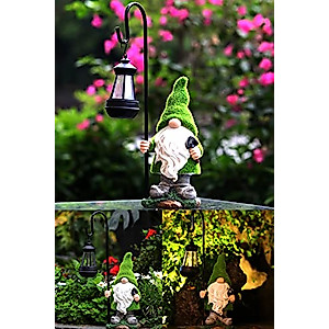 REYISO 12IN Solar Outdoor Gnomes Garden Statues Clearance - Funny Garden Gnome Statue with Solar Lights - Outdoor Garden Decorations - Spring Decor for Patio Yard Lawn Porch - Unique Gnomes Gifts