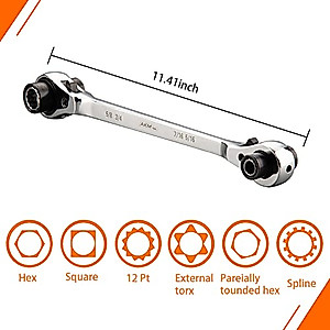 AKM 8 In 1 Ratcheting Wrench, Double Box End Ratchet Wrench, 12 Point Ratchet | SAE | CR-V | Including 5/16" 3/8" 7/16" 1/2" 9/16" 5/8" 11/16" 3/4"