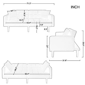Lepfun Sleeper Sofa Bed Modern Tuft Futon Couch Convertible Loveseat Sleeper Reclining Sofa Bed Twin Size with Arms and 2 Pillows for Living Room, Dark Grey