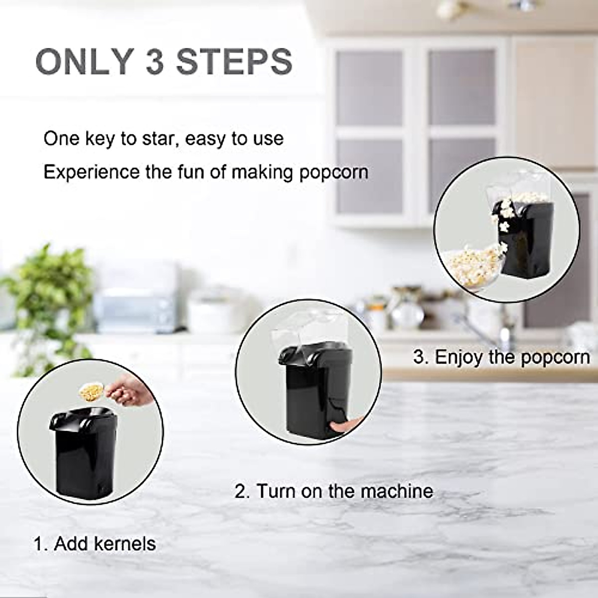 Hot Air Popcorn Popper Maker, Electric Hot Air Popcorn Popper Corn Popcorn Machine for Healthy Oil Free Popcorn