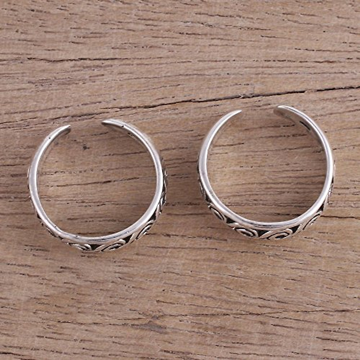 NOVICA Artisan Handcrafted Sterling Silver Toe Rings Pair of from India No Stone Wrap [width (each 2) 5 mm W] ' Fascinating Swirls' Pair