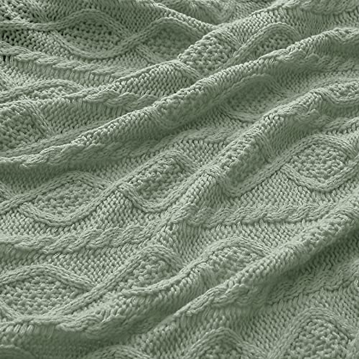 Homiest Cable Knit Throw Blanket and Pillow Set, Sage Green Throw Blanket Set of 3, Knitted Throw Blanket (50"x60") & 2 Pillow Covers (18"x18"), Soft & Cozy Decorative Throw Blanket for Couch Bed Sofa