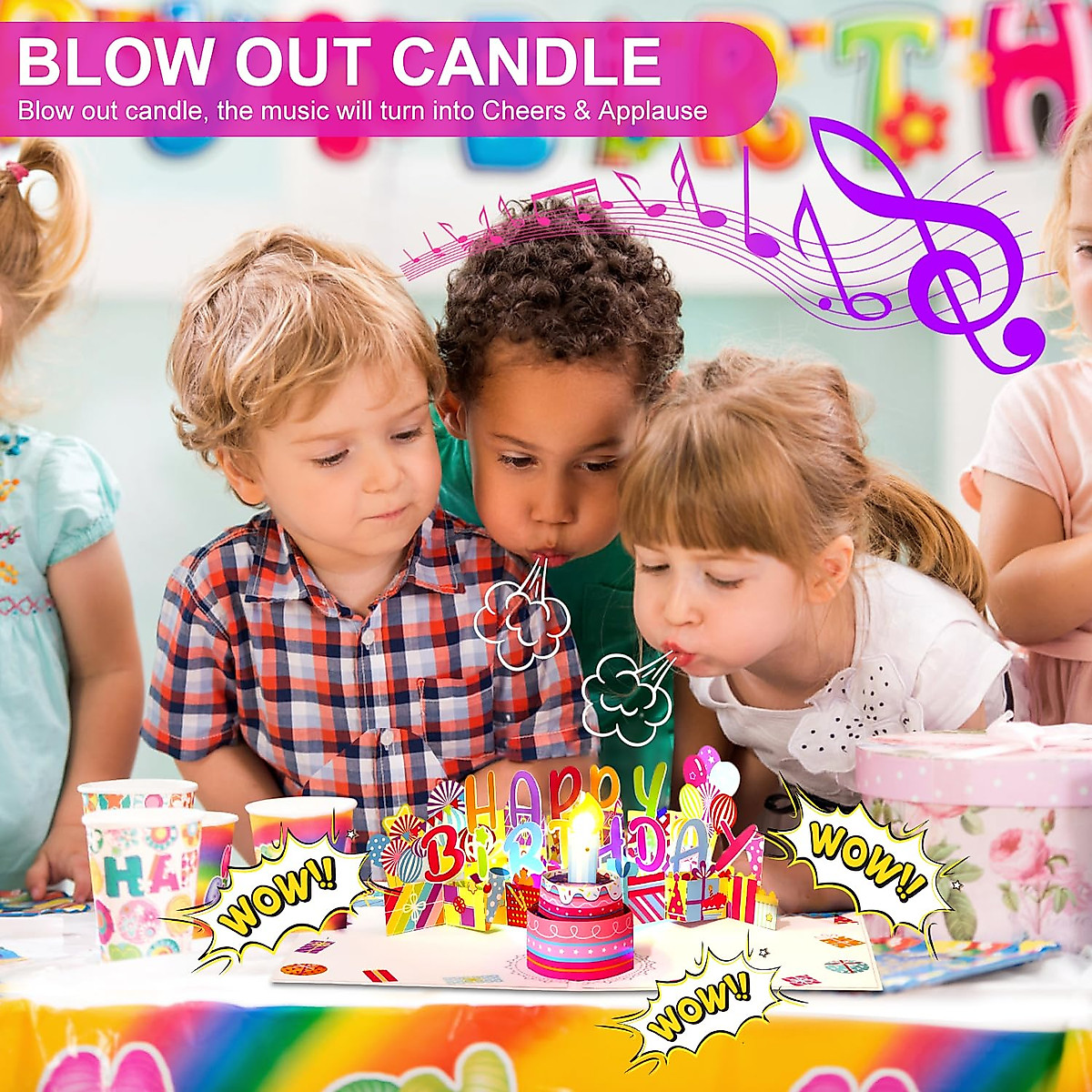 Yinqing Birthday Gift Cards, Light and Music Happy Birthday Card, 3D Pop Up Birthday Card with Blowable Candle for Women Men Kids Husband Wife Mom Dad Daughter.