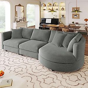 BSYEIO 111.4" Modern Sectional Sofa Couch for Living Room L-Shape Sofa Couch with Curved Chaise, Upholstered 3-Seat Sofa Couch Fabric Couch Set for Apartment Office Grey