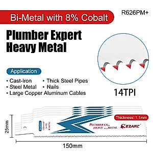 EZARC Carbide and Bi-Metal Reciprocating Saw Blade Endurance for Heavy Metal, Thick Metal, Cast Iron, Alloy Steel