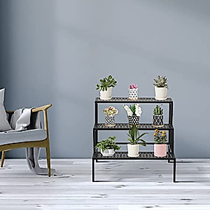 3-Tier Metal Plant Stand Indoor - Tiered Outdoor Plant Holder for Flower Pot Display, Garden Ladder Shelf Flower Step Mofesun (Straight)