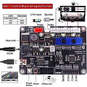 2-in-1 7000 mW CNC 3018 Pro-M CNC Engraving Machine GRBL Control Router Kit 3 Axis PCB Milling Machine Wood Router Engraver with Offline Controller,XYZ Working Area 300 x 180 x 45mm