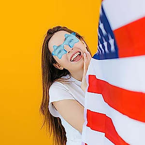 REHALY Blue Star Shaped Sunglasses, Colorful Transparent Rimless Pentagram Star Sunglasses for Adult Kids Party Favor Supplies