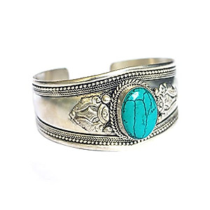 Boho One Stone Blue Stabilized-Turquoise Adjustable Cuff Bracelet | Jewelry for Men & Women