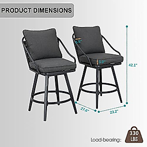 TOP HOME SPACE Patio Swivel Bar Stools Modern Outdoor Bar Height Chairs All Weather Metal Frame with Cushions,Set of 2
